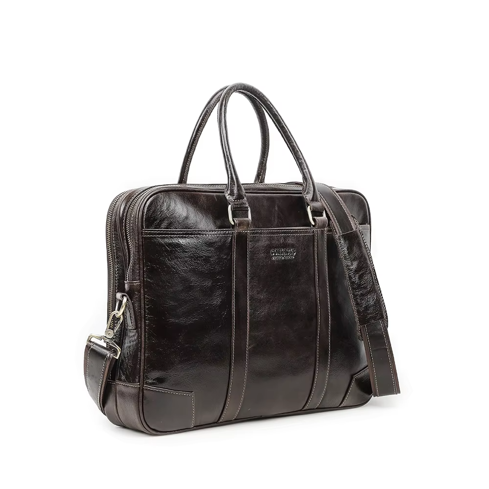 Men's Full Grain Leather Briefcase | Multi-Compartment Laptop Carrier ...