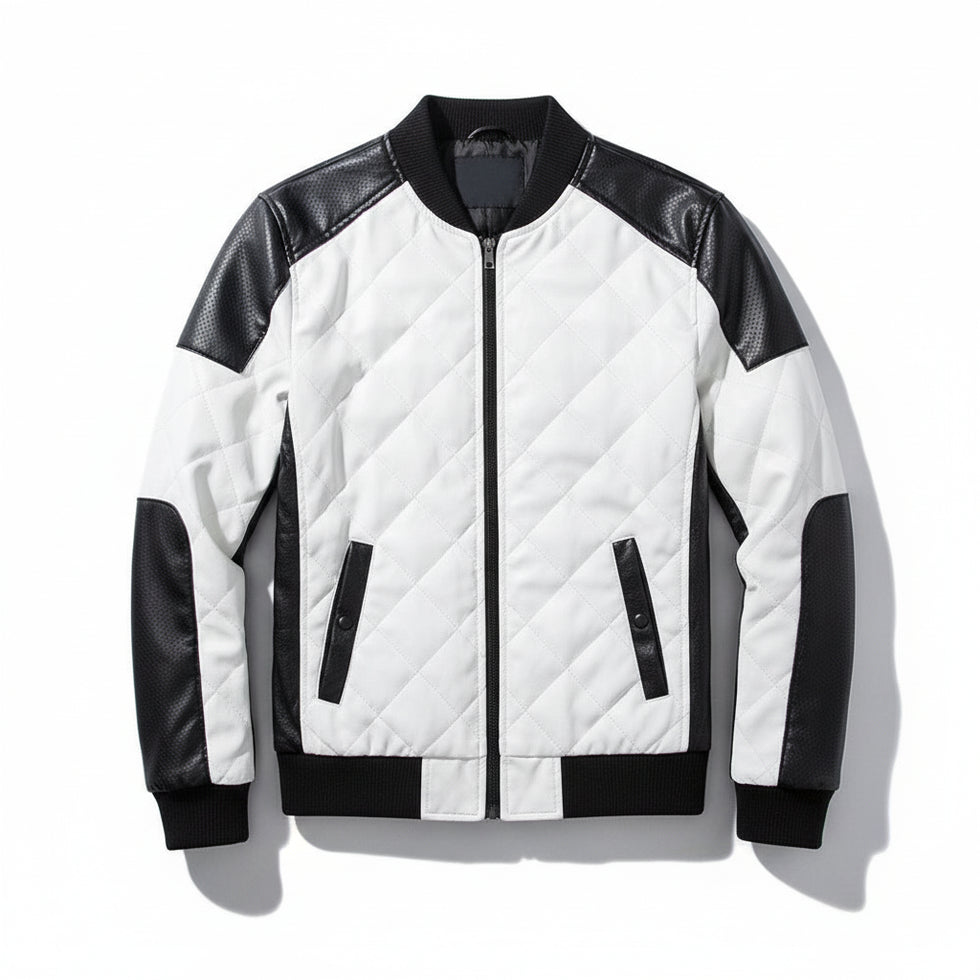 Handmade Men Two Tone Quilted Leather Jacket Mens Fashion Stand Collar ...