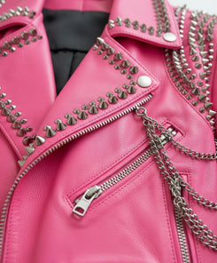 Handmade Women Pink Punk Style Jacket, Leather Gothic Rivet Rock Jacket ...