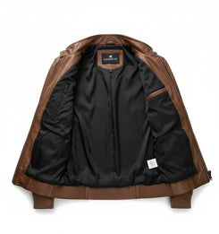 Handmade Mens Brown Genuine Sheep Leather Jacket Men Motocycle Jacket ...