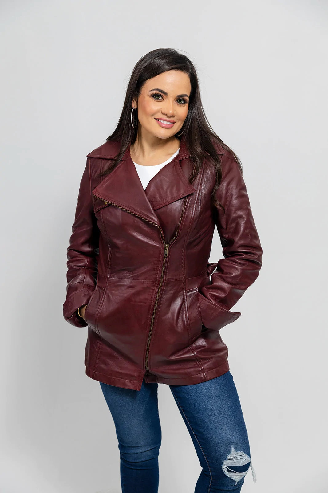 Women's Gothic Ox Blood Dyed Leather Jacket, Women's Stylish Leather T ...
