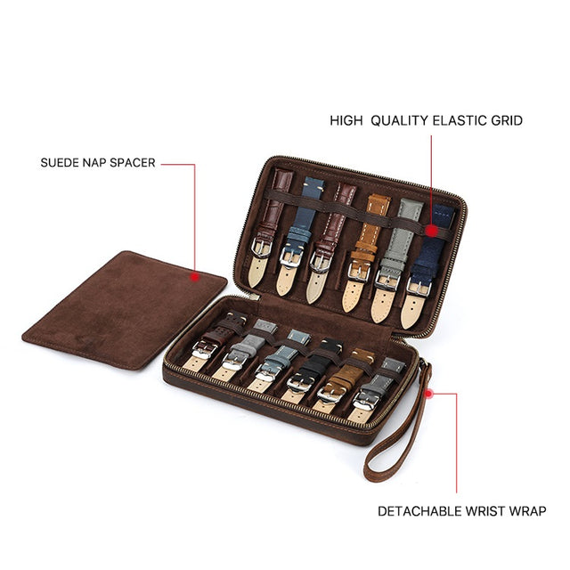 Genuine Leather 12 Slots Portable Watch Band Case – Rebels Market