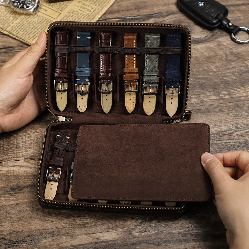 Genuine Leather 12 Slots Portable Watch Band Case – Rebels Market