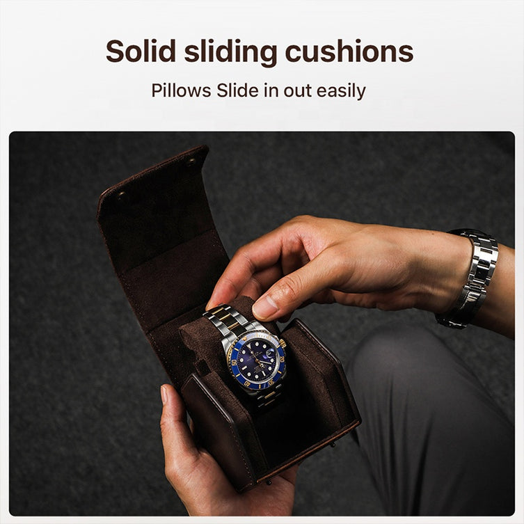 Unisex Brown Hexagonal Leather Watch Roll Case | Single Watch Holder ...