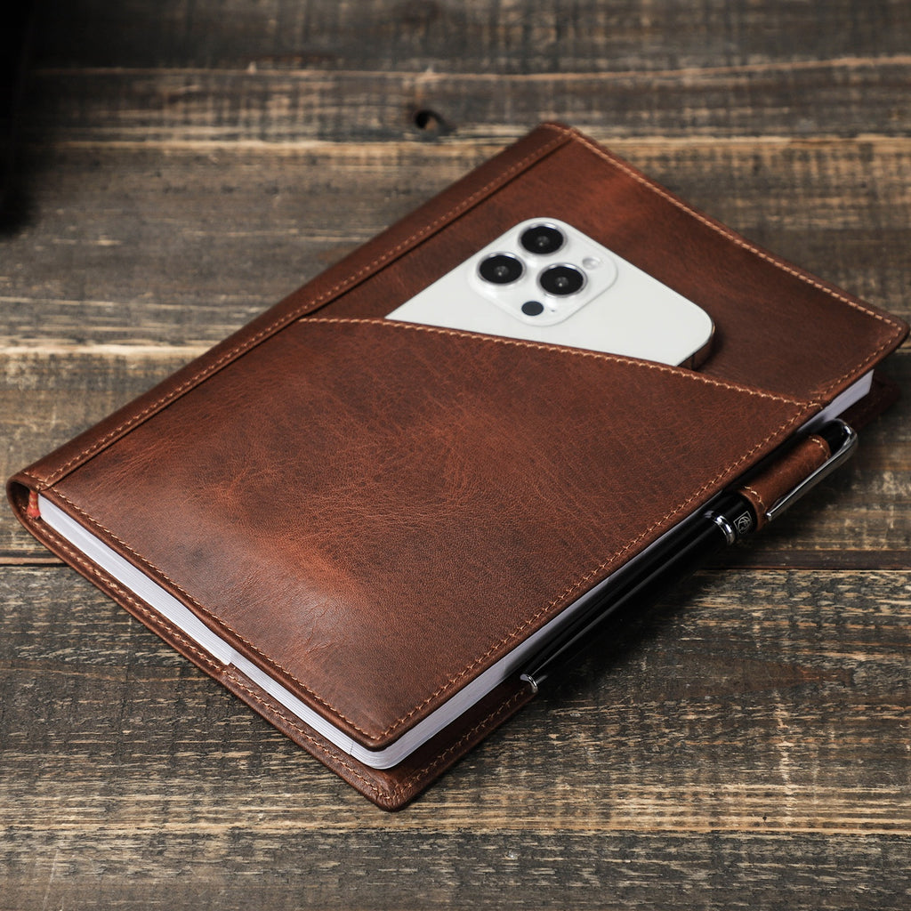 Handmade Leather Organizer with Phone Pocket, Genuine Leather Notebook ...