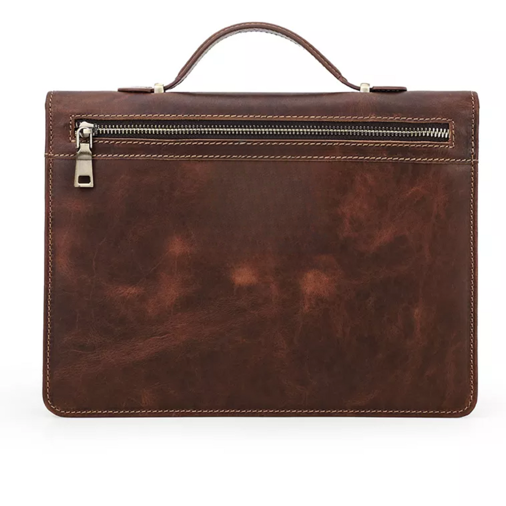 Women's Coffee Leather Zipper Tablet Briefcase | Business Leather ...