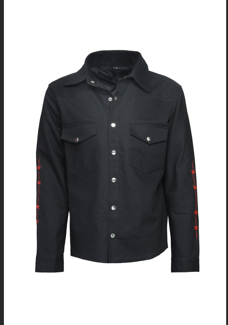 Hand sewn men denim devil jacket, Satan skull printed denim jean jacke ...