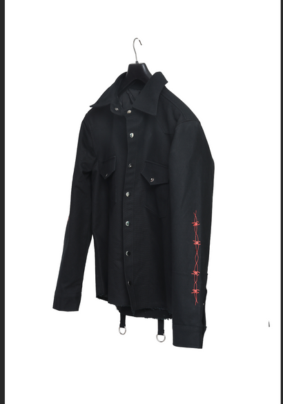 Hand sewn men denim devil jacket, Satan skull printed denim jean jacke ...