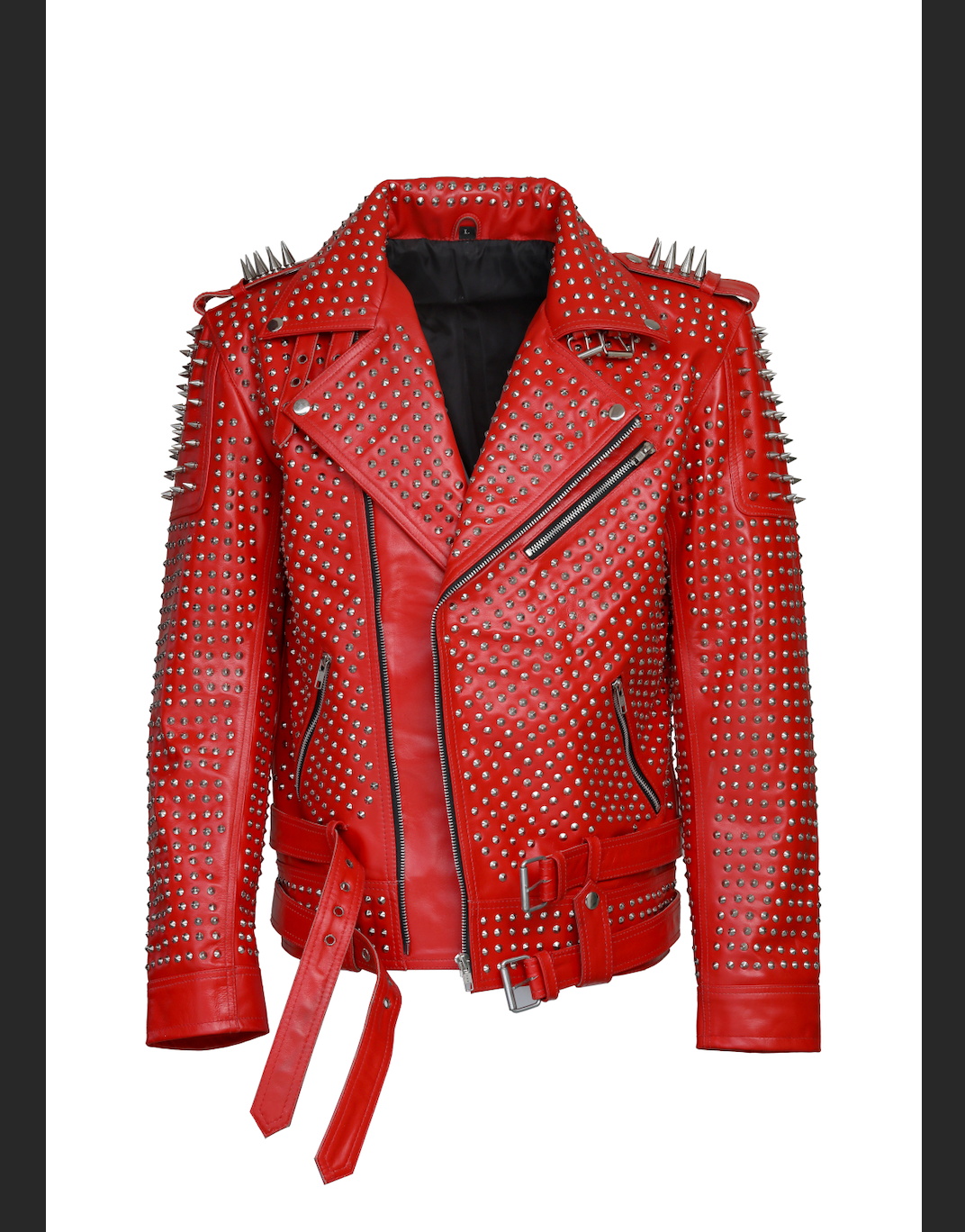 Hand Studded Red spiked leather jacket for men, Rivet Punk studded jac ...