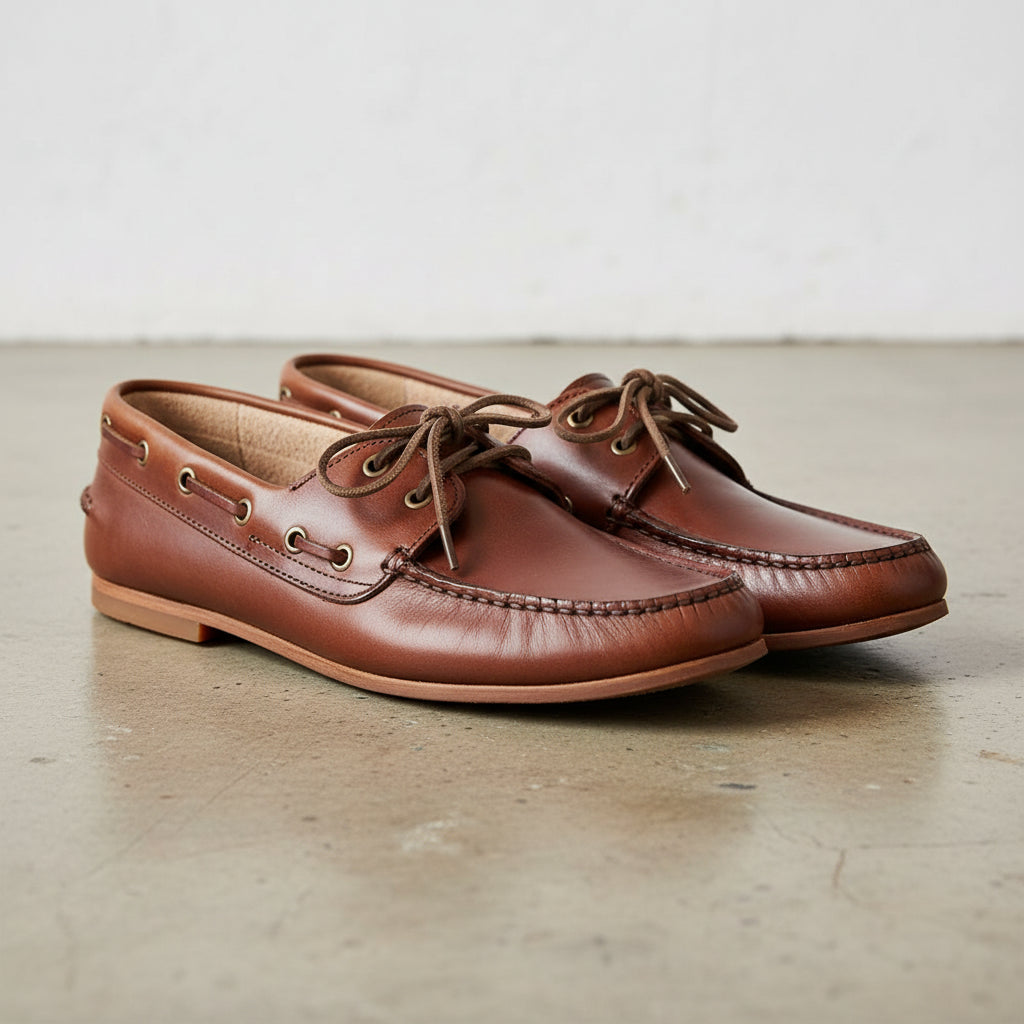 Men's Brown Apron-Toe Leather Boat Shoes - Somerset – Rebels Market