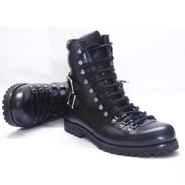 Men's Black Biker Leather Ankle Boots - Combat Punk Style – Rebels Market
