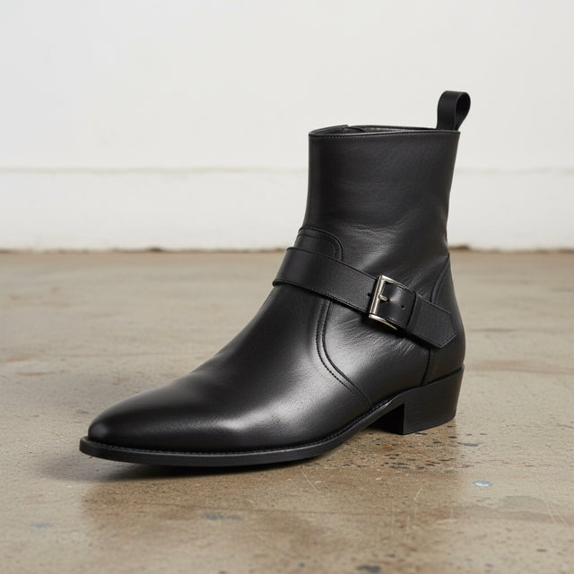 Handmade Men Black Leather Boot, 's Side Zipper Monk Strap Around Ankle ...