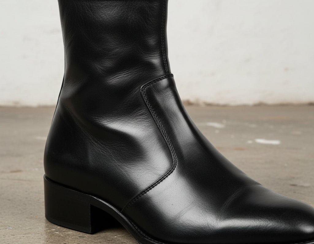 Handmade Men Black Leather Zip Boots, Engineer Boots, Winter Biker ...