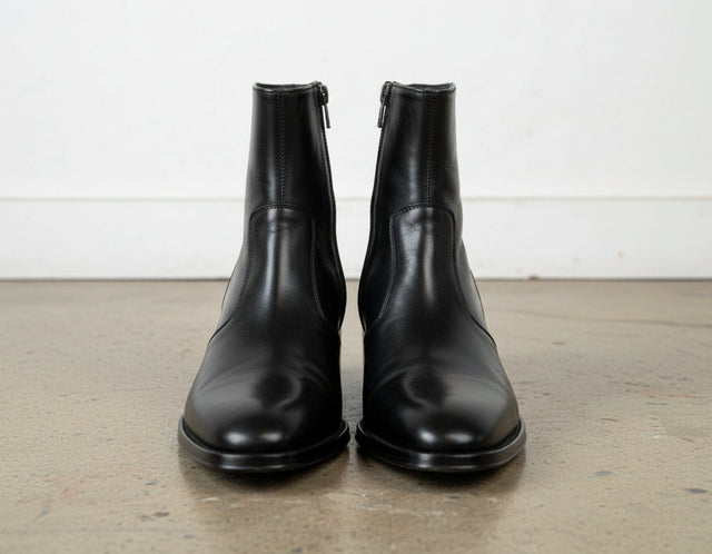 Handmade Men Black Leather Zip Boots, Engineer Boots, Winter Biker ...