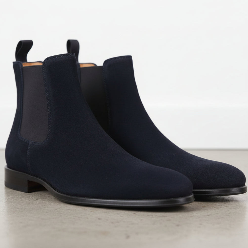 Handmade Men Blue Suede Chelsea Boot, Men Navy blue Suede Casual Boot ...