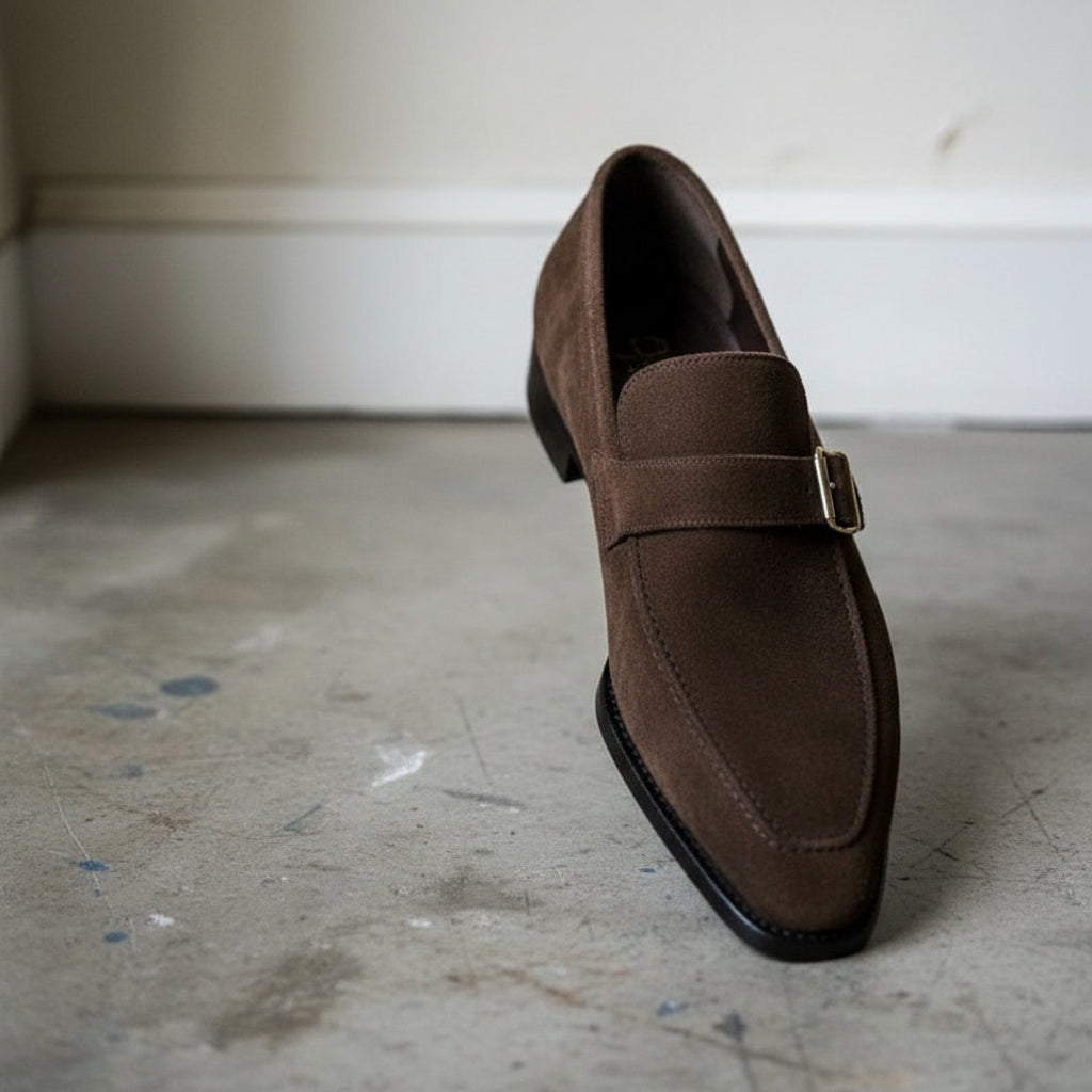 Handmade Men Brown suede moccasins shoes, Men brown slip ons buckle ...