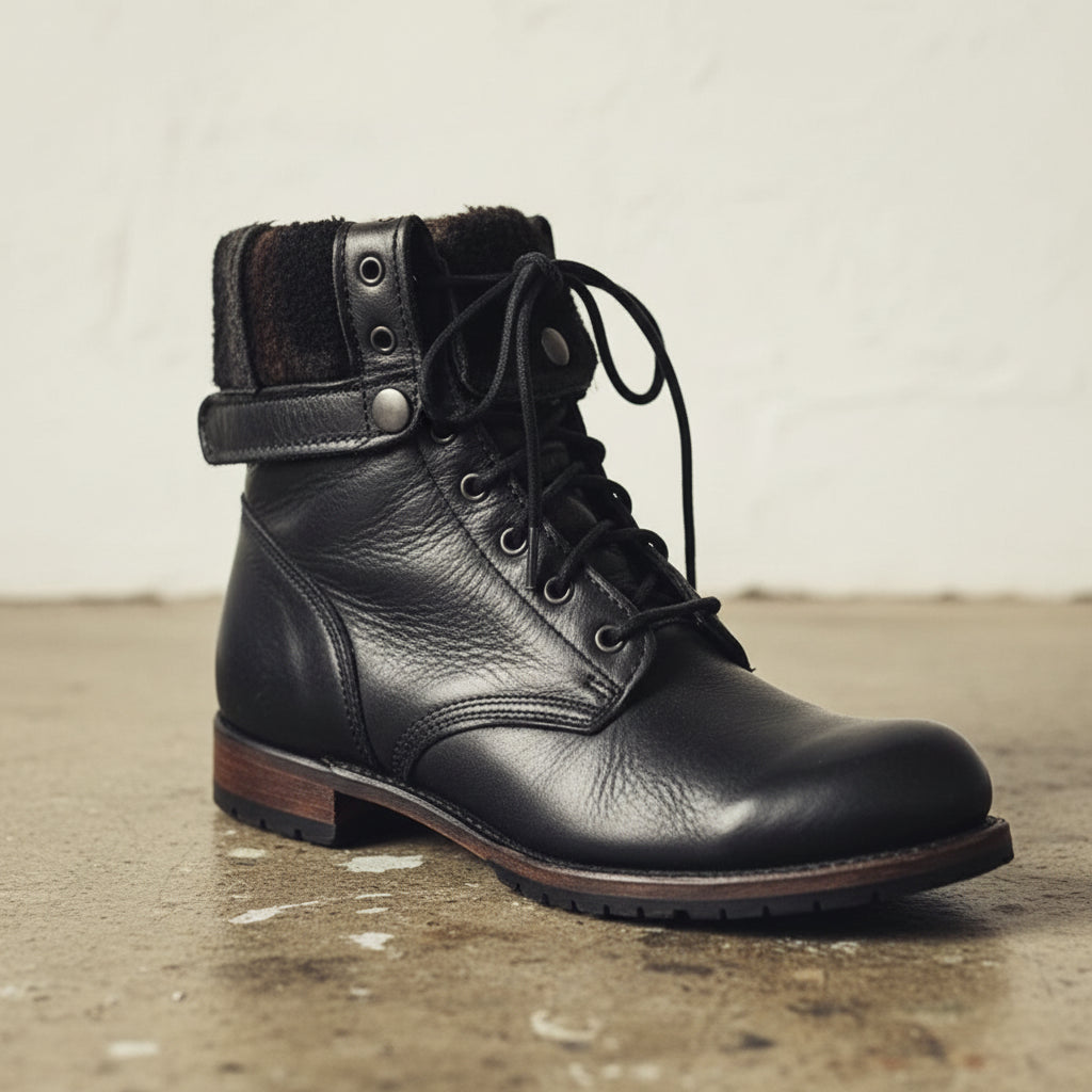 Men's Black Plain-Toe Leather Combat Boots - Gulliver – Rebels Market