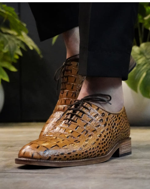Handmade Men Tan Brown Dress Shoes, Men crocodile Leather Oxfords Shoe ...