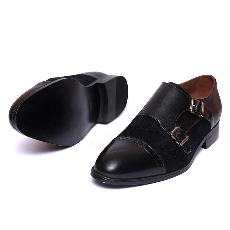Men's Elegant Black Suede and Leather Dress Shoes with Buckle – Rebels ...