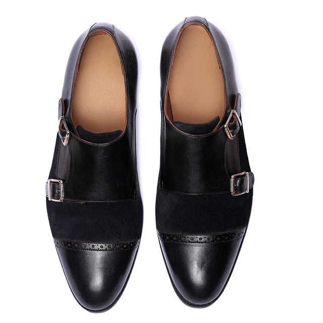 Men's Elegant Black Suede and Leather Dress Shoes with Buckle – Rebels ...