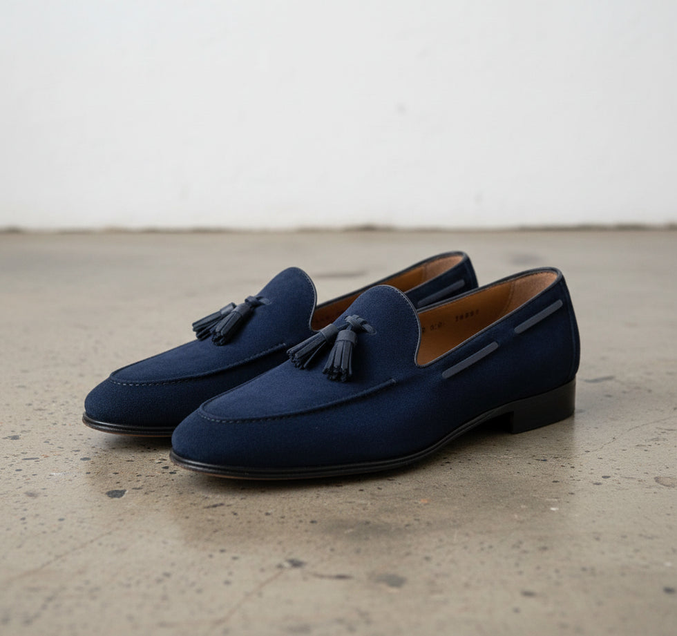 Handmade Mens blue suede moccasins shoes, Men blue suede Tassels loafer ...