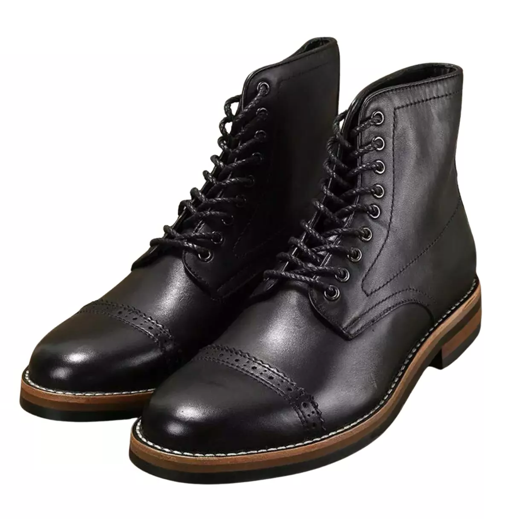 Men's Handmade Cow Leather Brogue Lace-up Boots – Rebels Market