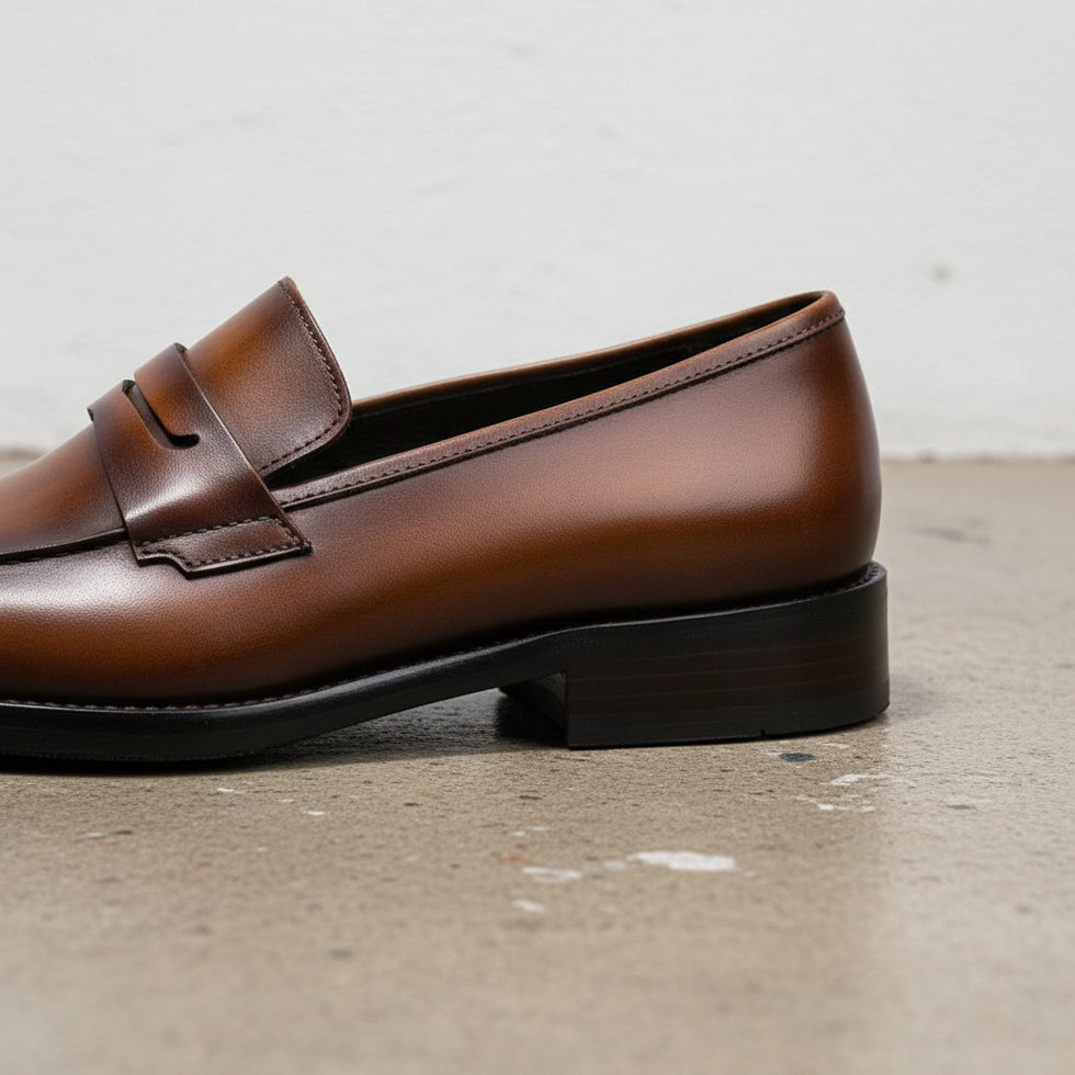 Men's Brown Apron-Toe Leather Penny Loafers — Hilsdon – Rebels Market