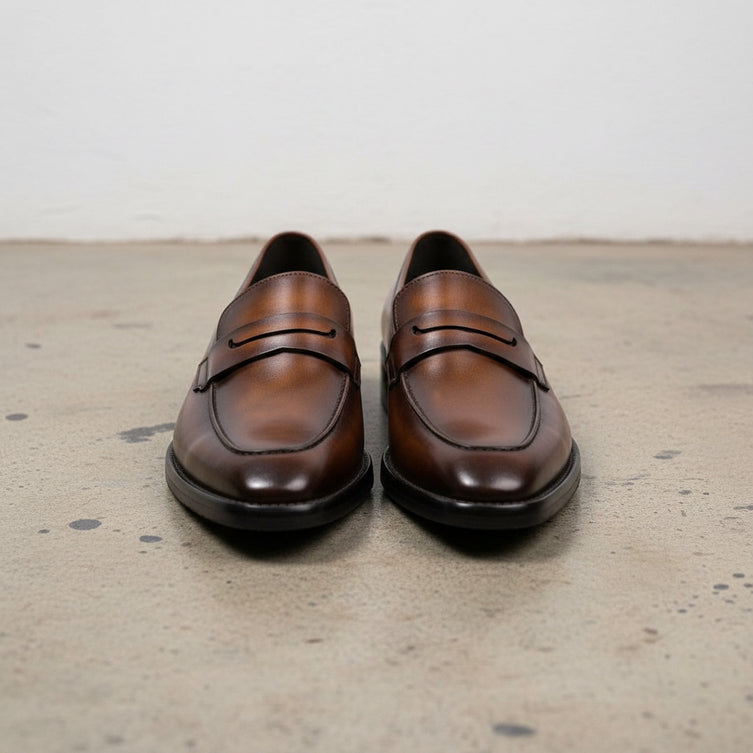 Men's Brown Apron-Toe Leather Penny Loafers — Hilsdon – Rebels Market