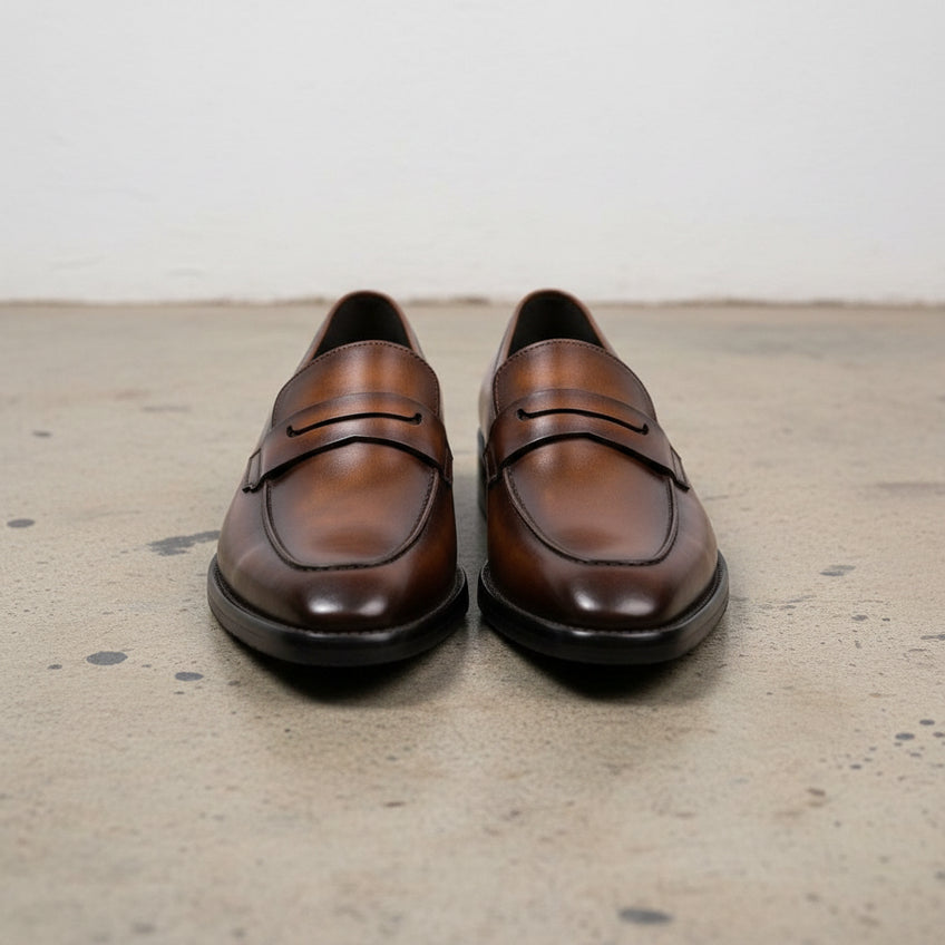 Men's Brown Apron-Toe Leather Penny Loafers — Hilsdon – Rebels Market