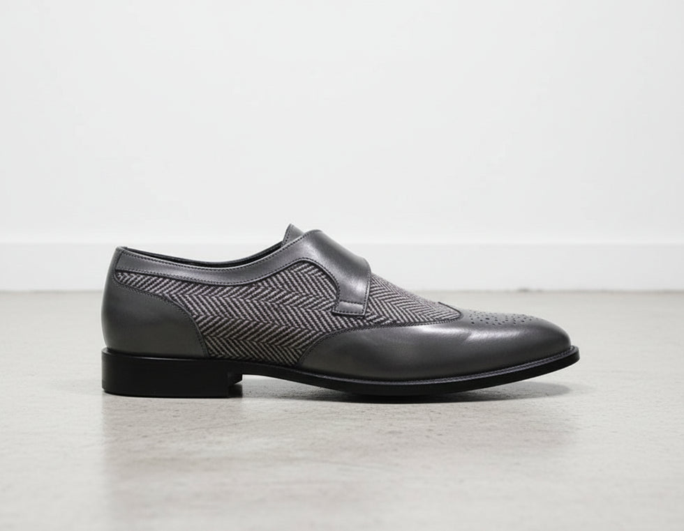 Handmade Men's Gray wingtip monk shoes, Leather dress shoes for men ...