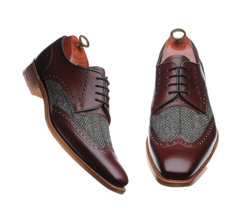 Handmade Mens Two tone Wing tip Dress shoes, Good year welted sole sho ...