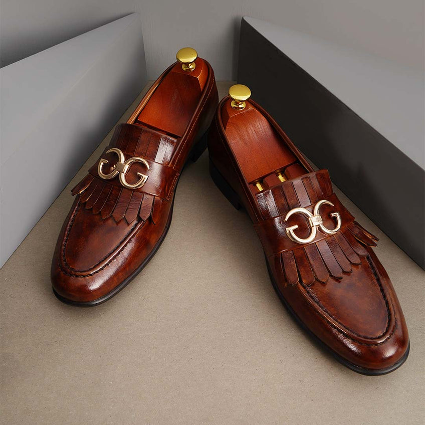 Handmade Brown Leather Fringe Shoes Moccasins, Mens Leather Loafer sho ...