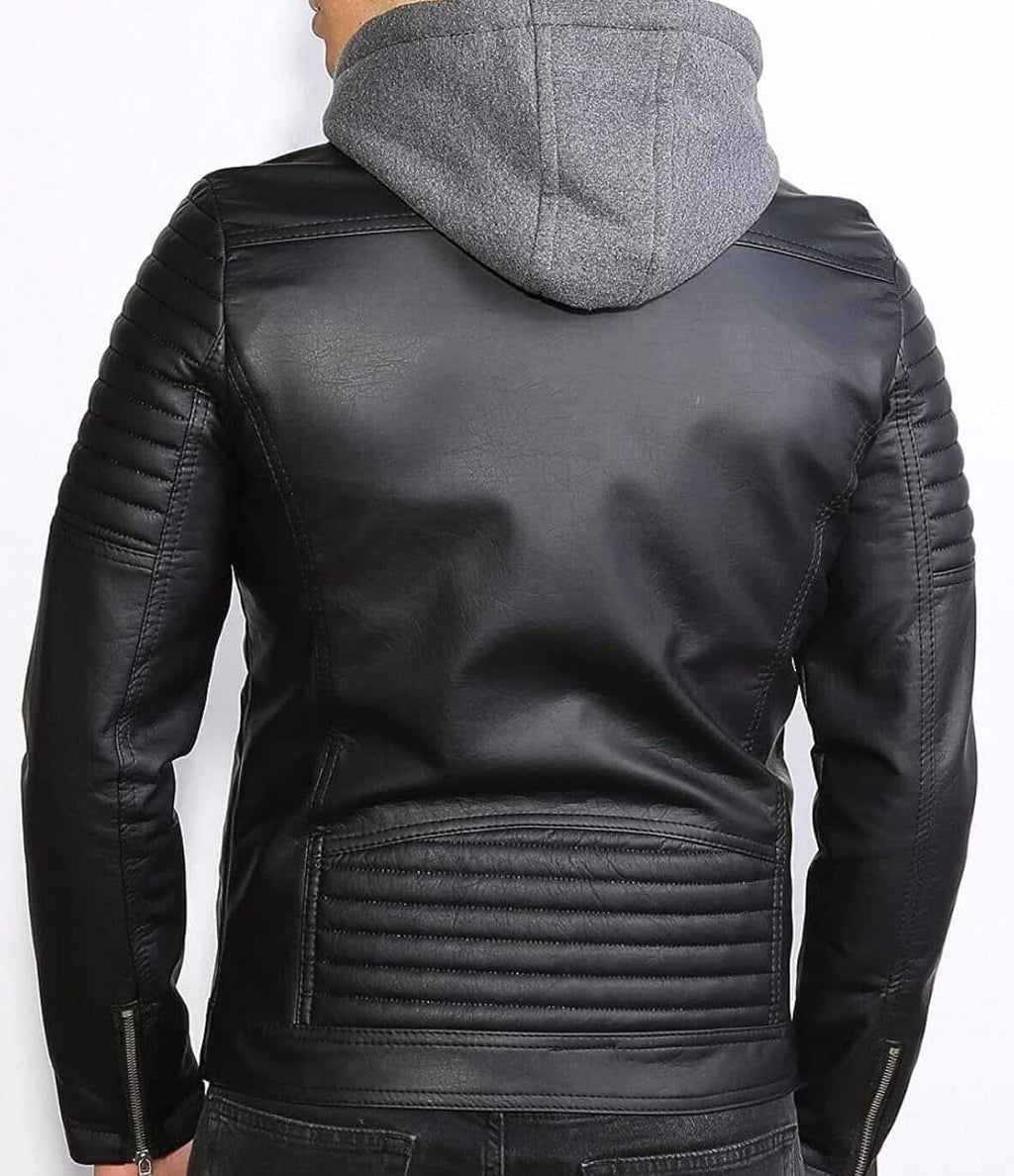 Men's Black Hooded Biker Leather Jacket – Rebels Market