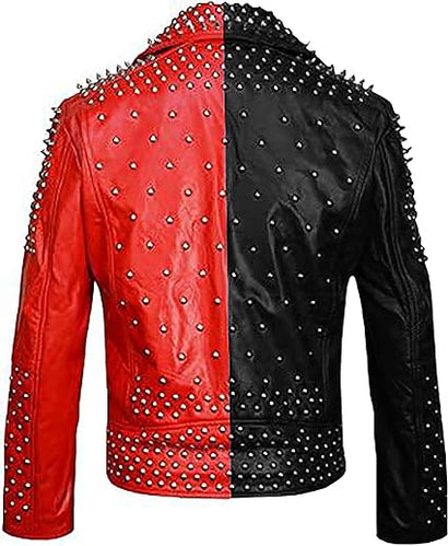 Mens Two tone Brando Studded Punk Rock Spikes Motorcycle Biker jacket ...