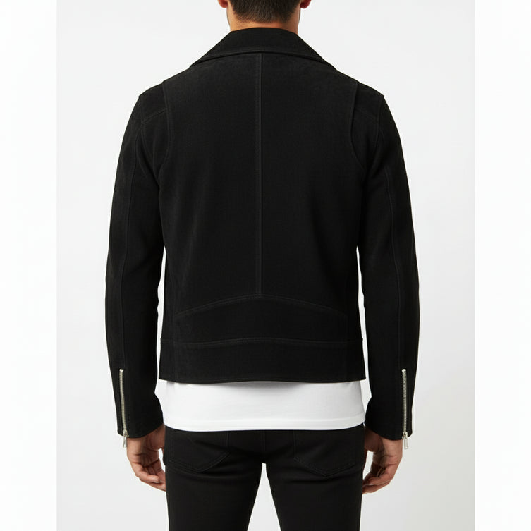 Handmade Men Front Zipper Fasten Black Suede Biker Jackets, Real Suede ...