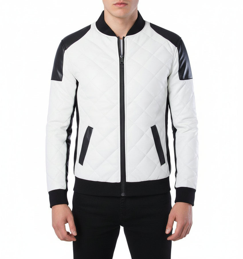 Handmade Men Two Tone Quilted Leather Jacket Mens Fashion Stand Collar ...