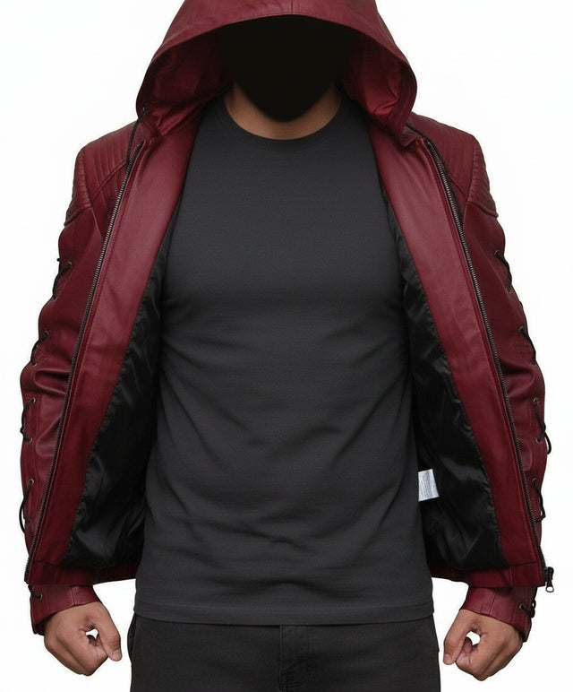 Men's Red Hooded Leather Jacket - Bretherton – Rebels Market