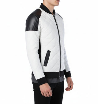 Handmade Men Two Tone Quilted Leather Jacket Mens Fashion Stand Collar ...