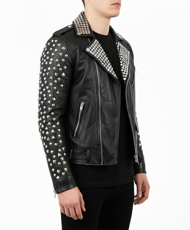 Men's Black Studded Biker Leather Jacket | Rock Punk Motorcycle Jacket ...