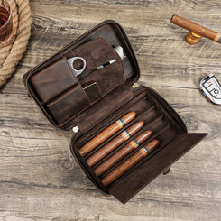 Premium Cowhide Leather Cigar Humidor Case, Portable Travel Leather Ci ...