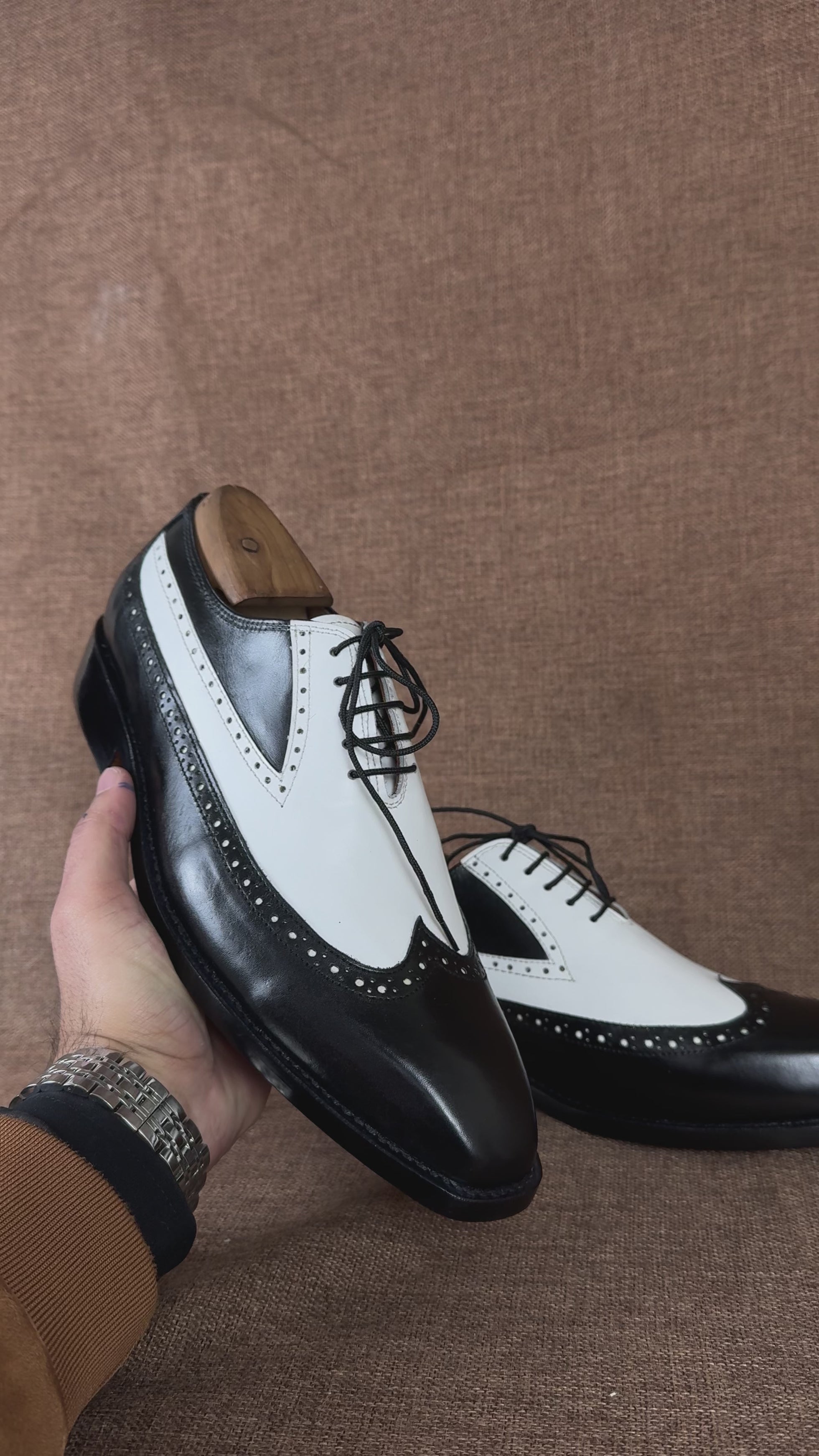 Handcrafted Two-Tone Wingtip Leather Shoes – Rebels Market