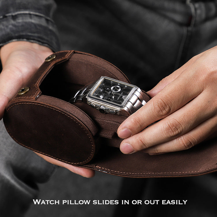 Real Leather Portable Watch Roll Case, Elegant Single Slot Travel Watc ...