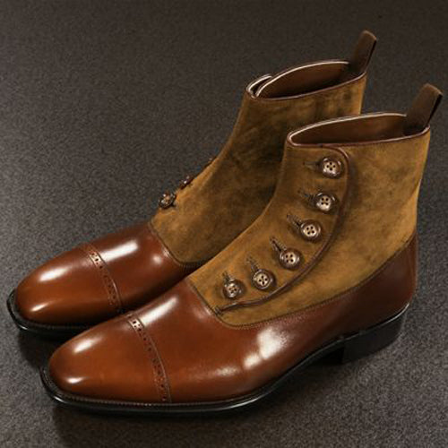 Men's Handmade Brown Leather Ankle Boots with Button Detail – Rebels Market