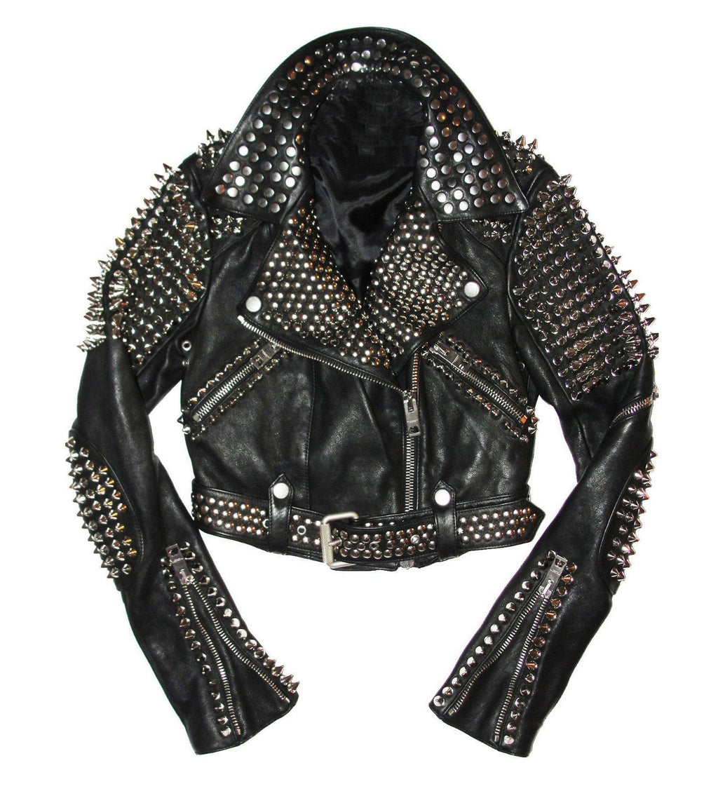 Punk Men Black Leather Rock Style Studded Spiked Biker Moto Jacket for ...