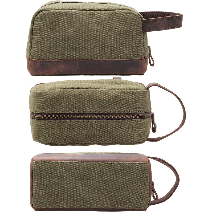 Vintage Canvas Zipper Dopp Kit with Leather Accents Bag – Rebels Market