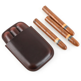 Unisex Vintage Leather 3-Cigar Travel Humidor Case | Portable Cigar ...