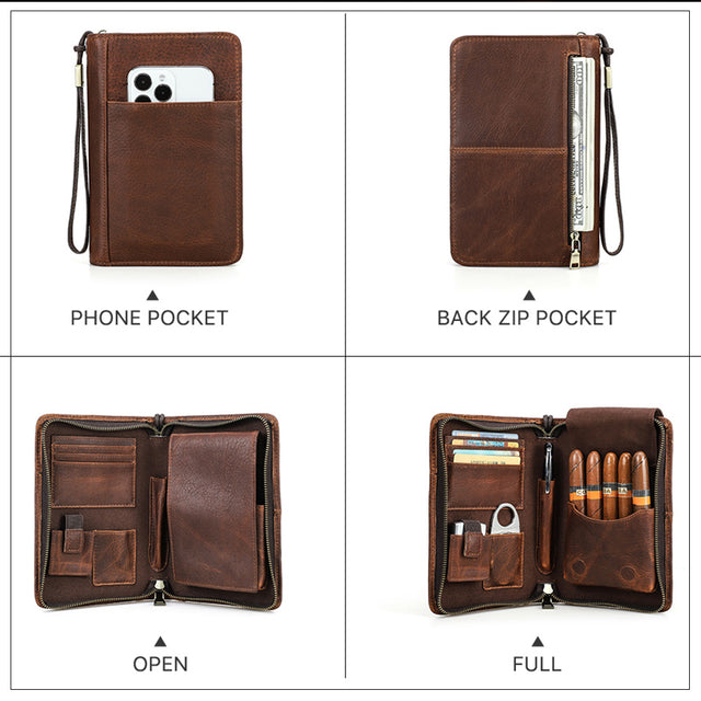 Vintage Leather Travel Cigar Case, Handmade 5-Slot Cigar Humidor ...