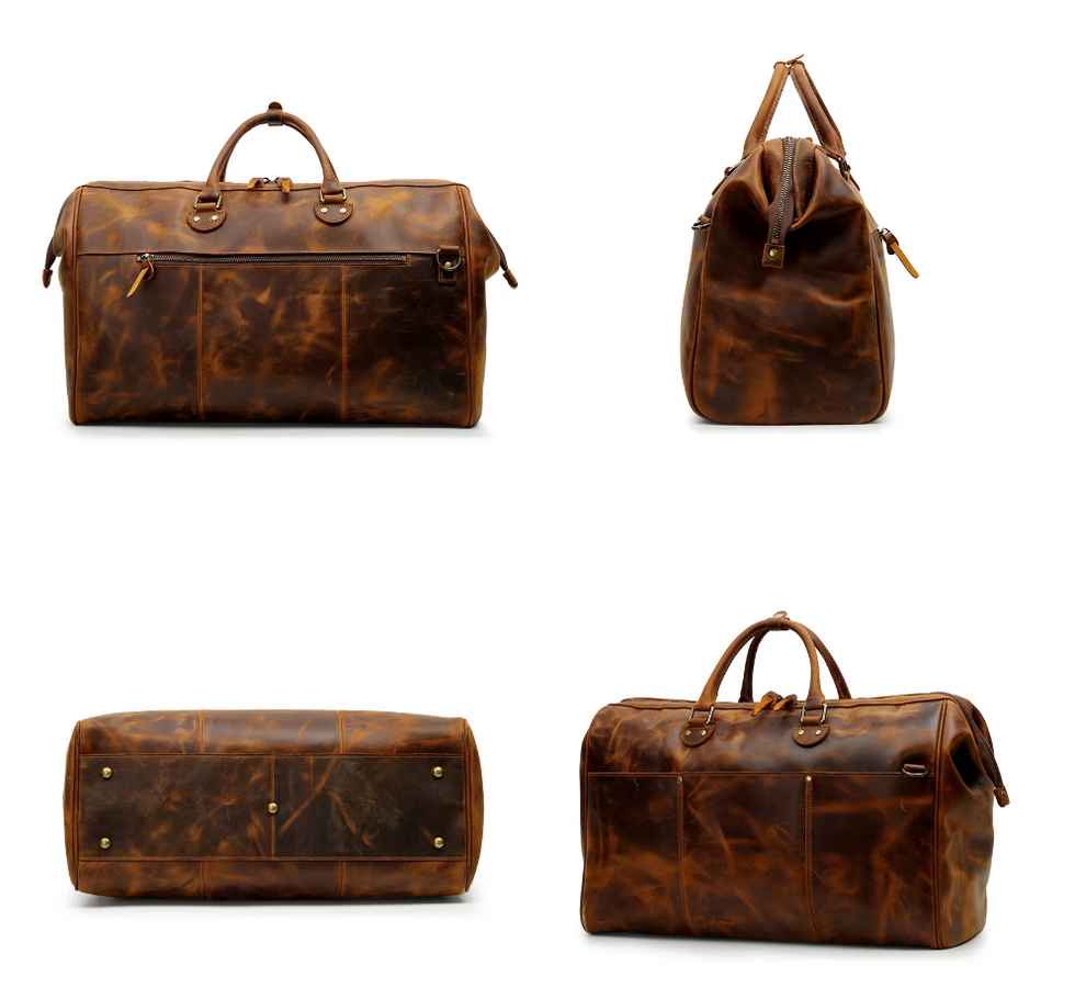 Genuine Leather Weekender Duffel Bag – Travel & Overnight Carry-On ...