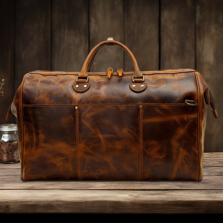 Genuine Leather Weekender Duffel Bag – Travel & Overnight Carry-On ...